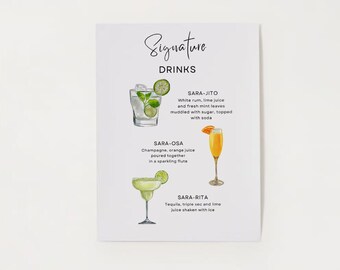 Cocktail Drinks Menu for Weddings Parties Events Personalized - Etsy