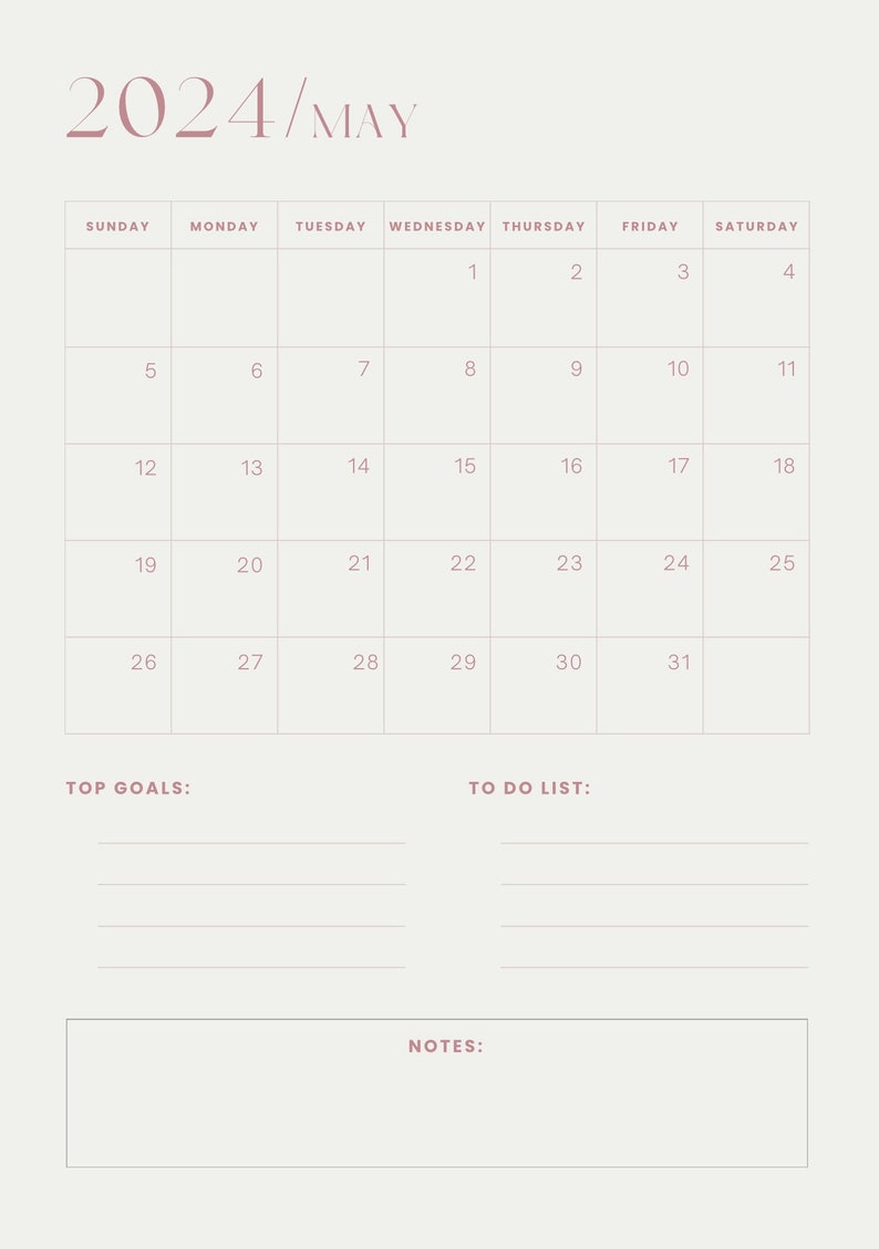 Printable Calendar 2024 Monthly Planner 2024 A4 Bloggers Soft Pink ...