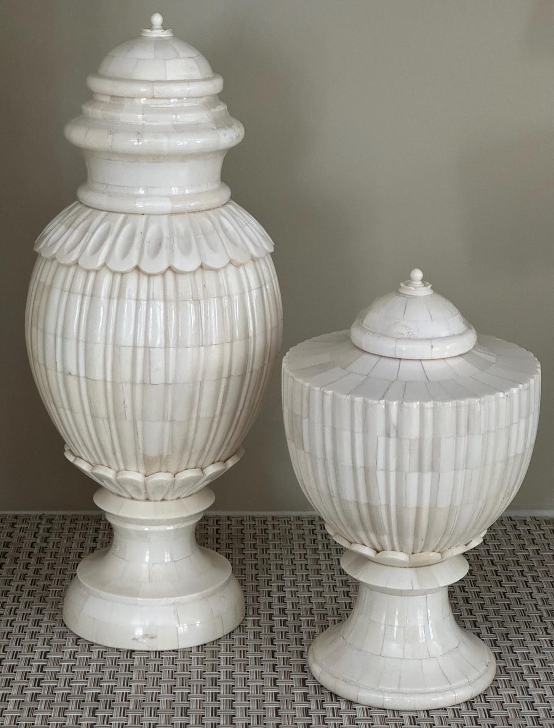 TOZAI Home Marquetry Bone Covered Jars Set of 2 - Etsy