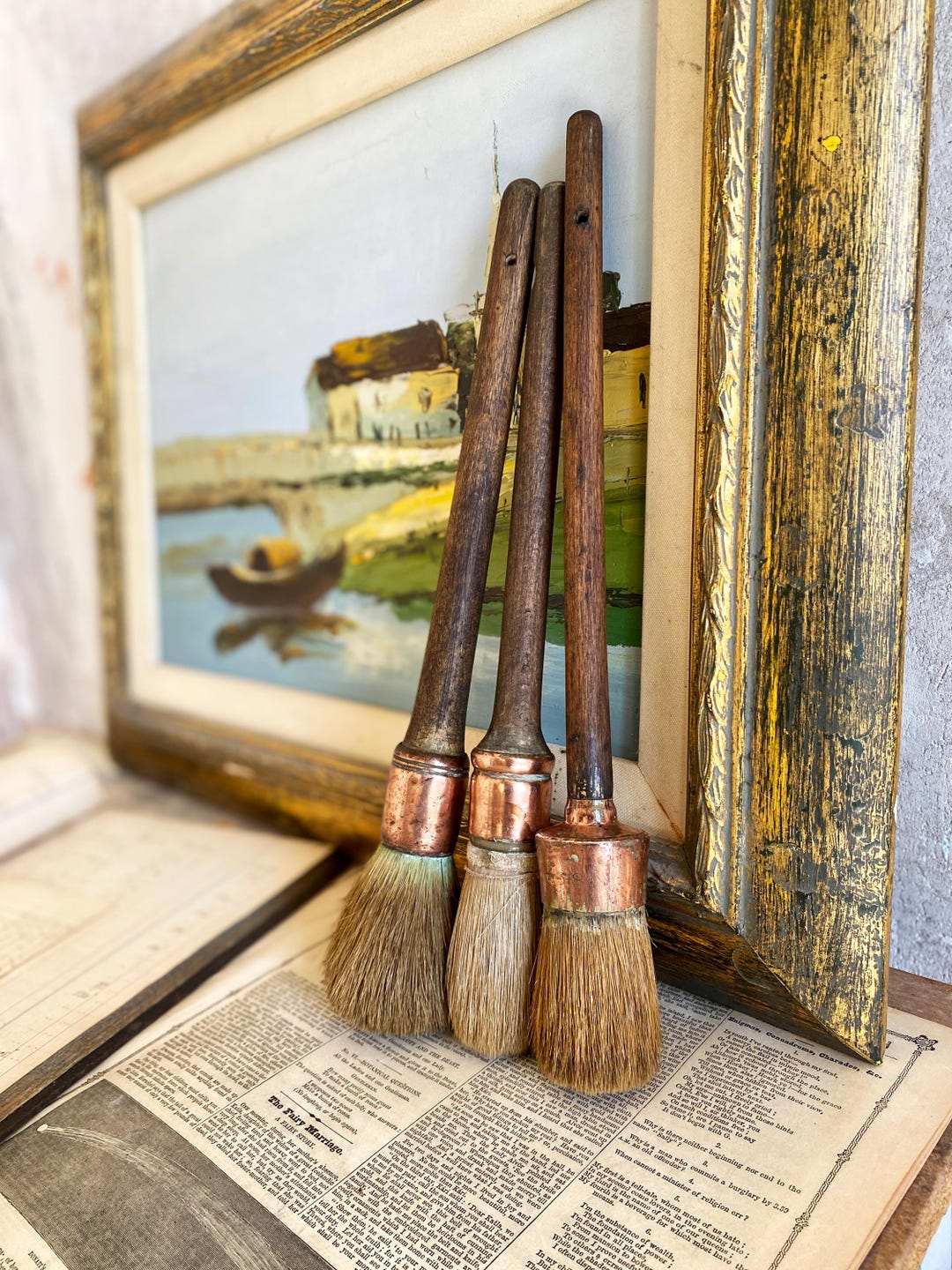 THREE Large Antique French Paintbrush With Copper Ferrule | Horse Hair ...