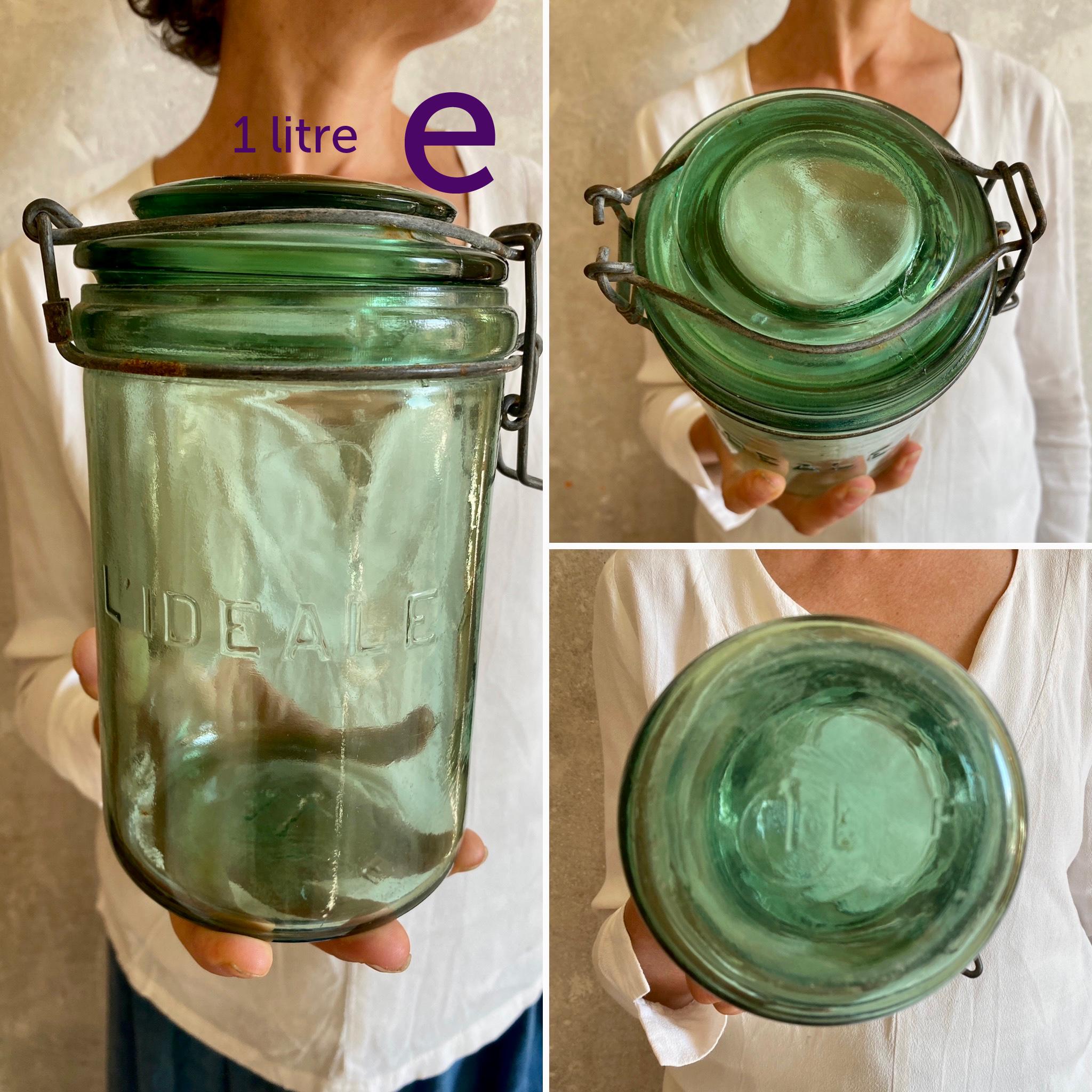Vintage French L'IDEALE Green Glass Canning Jar - Farmhouse .5-1 Litre ...
