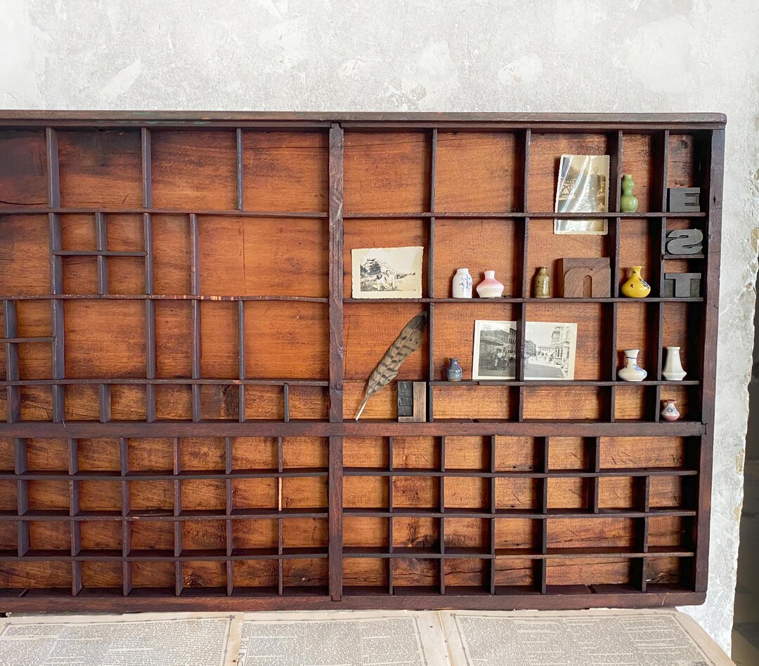Long French Vintage Letterpress Drawer / Antique Wood Type Drawer ...