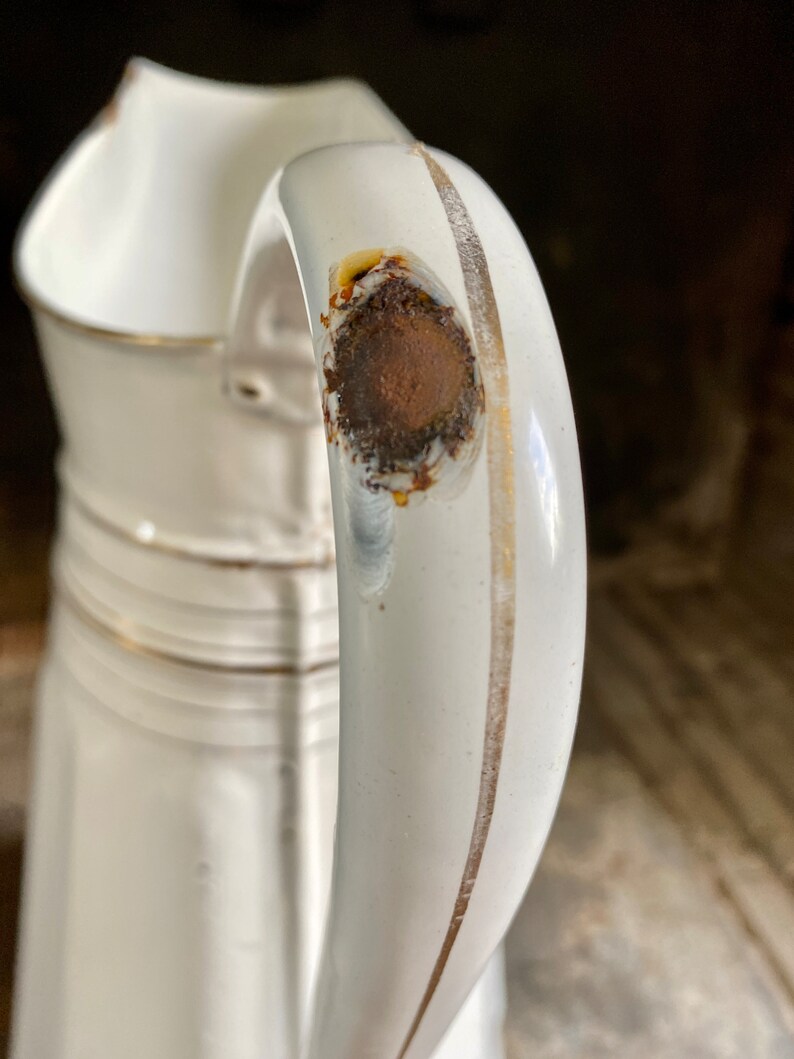 Art Deco White & Gold French Enamel Pitcher Antique Rib Watering Can ...