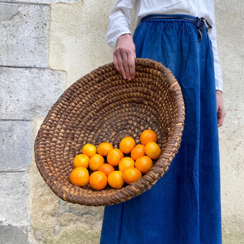 Large Antique French Coiled Rye Basket Farmhouse Straw & Bramble Basket ...