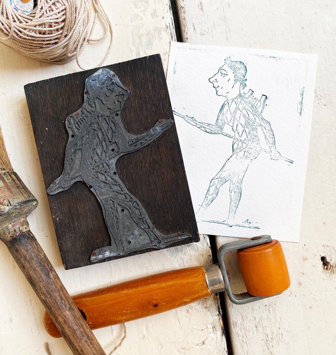 Antique Wood Block Stamp: Medieval Jester Caricature | French ...