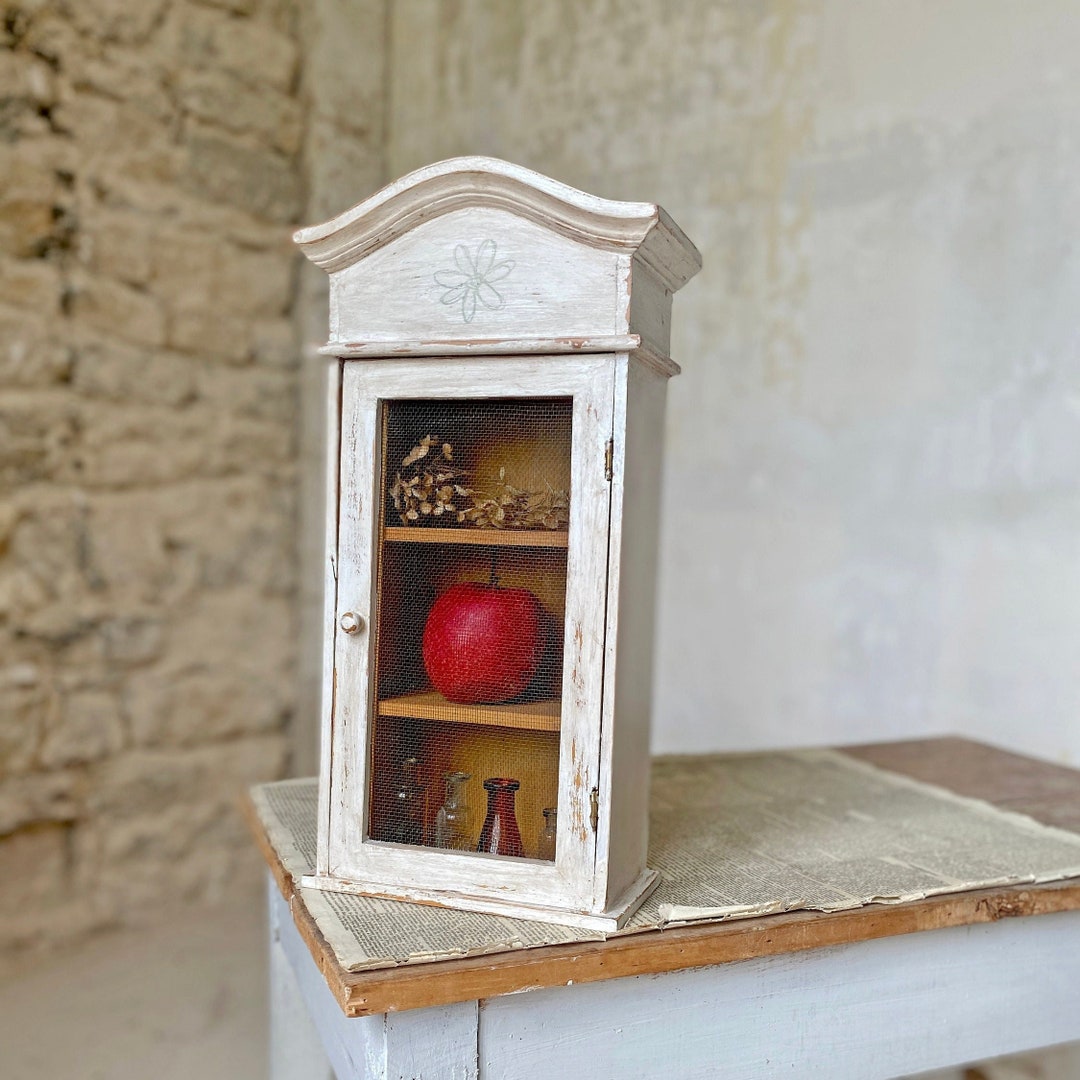 Rustic French Farmhouse Cheese Cabinet: Metal Cooling Mesh Door ...