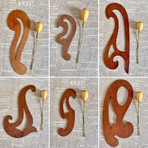 7 Antique Wooden French Curve Set Vintage Drafting Tool Helpful for ...