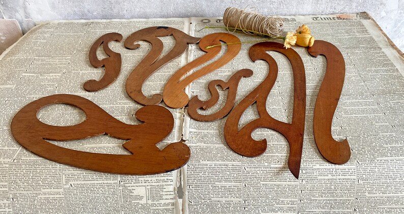 7 Antique Wooden French Curve Set Vintage Drafting Tool Helpful for ...