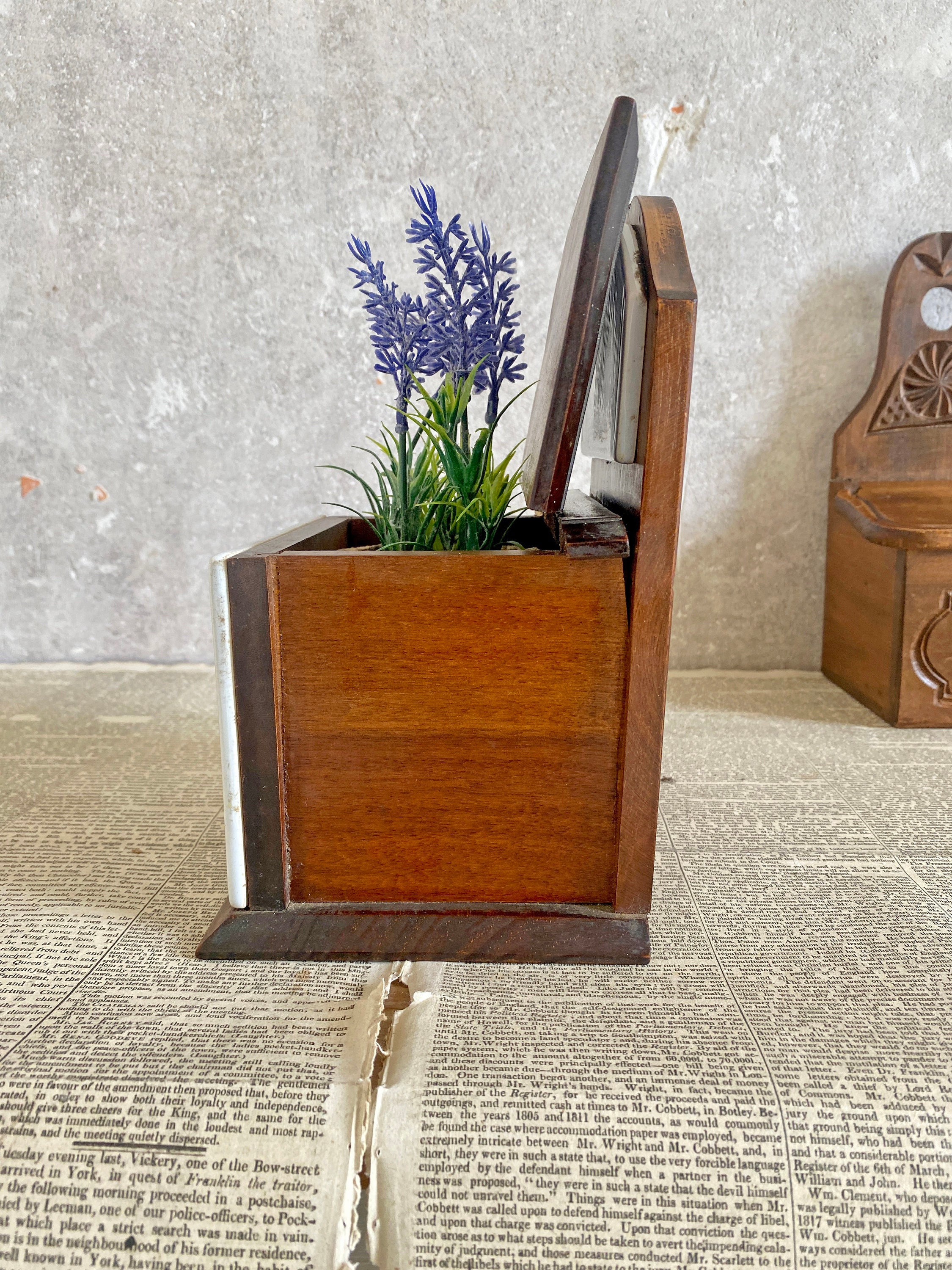 Charming Vintage French Salt Box With Rooster / Blue & White Farmhouse ...