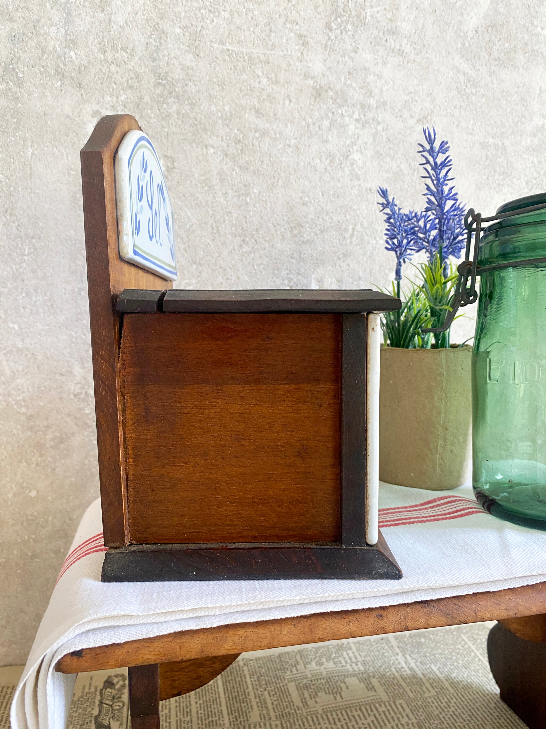 Charming Vintage French Salt Box With Rooster / Blue & White Farmhouse ...