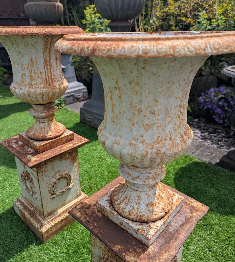 Vintage 20th Century Small Cast Iron Campana Urns - Delivery Available ...