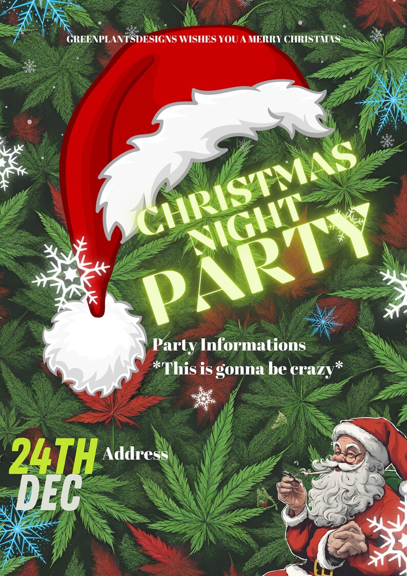 CHRISTMAS Party Invitation, Weed Concept, EDITABLE TEMPLATE, Instant ...