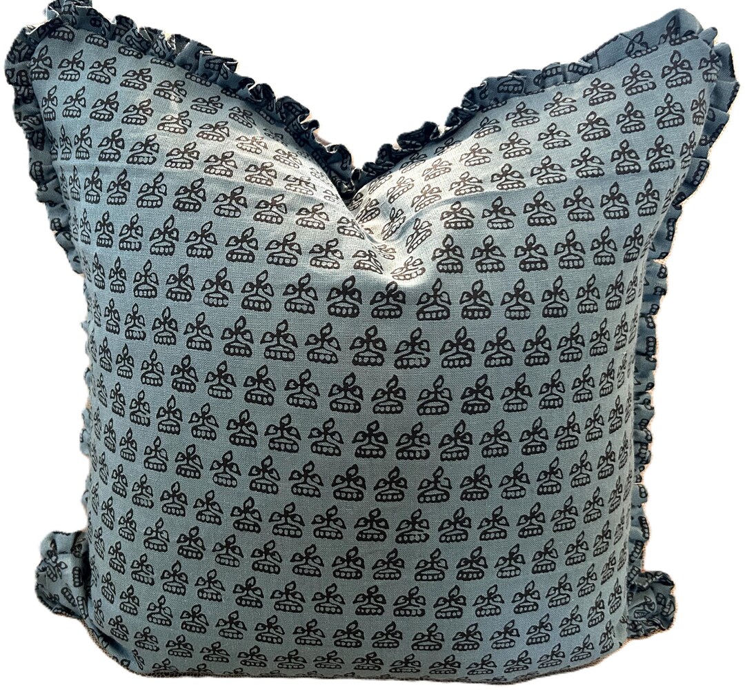 Thibaut Block Print- Deep Teal and Black -20" Ruffled Pillow Cover - Etsy