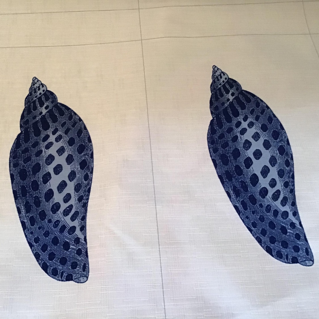 Seashell Print Outdoor Fabric, Blue Mollusk Design, Water Resistant - Etsy