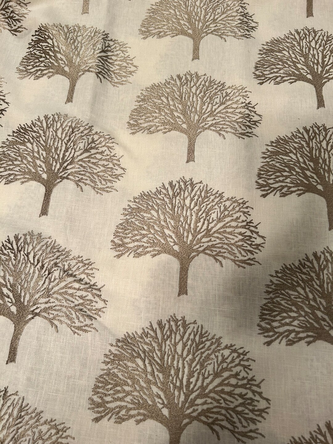 EMBROIDERED LINEN TREES Botanical Theme Fabric Textural Design Material ...