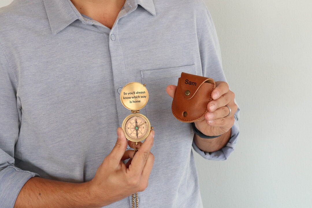Engraved Brass Compass, Handmade Leather Case, Personalized Gift - Etsy