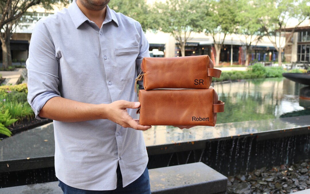 Engraved Leather Dopp Kit, Personalized Toiletry Travel Bag - Etsy