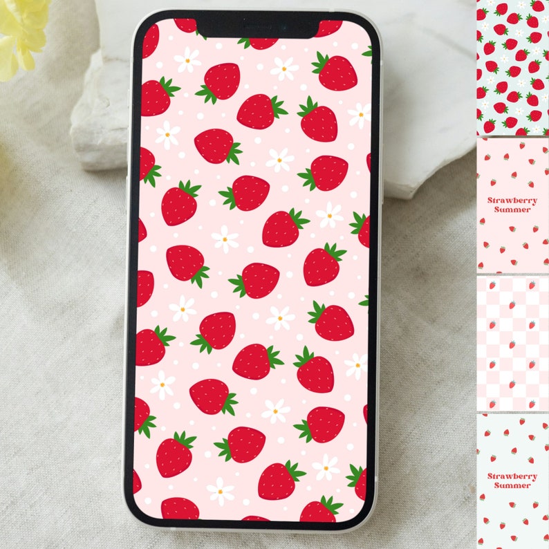 Pink Girly Strawberry Aesthetic Wallpaper iPhone Lock Screen Background ...