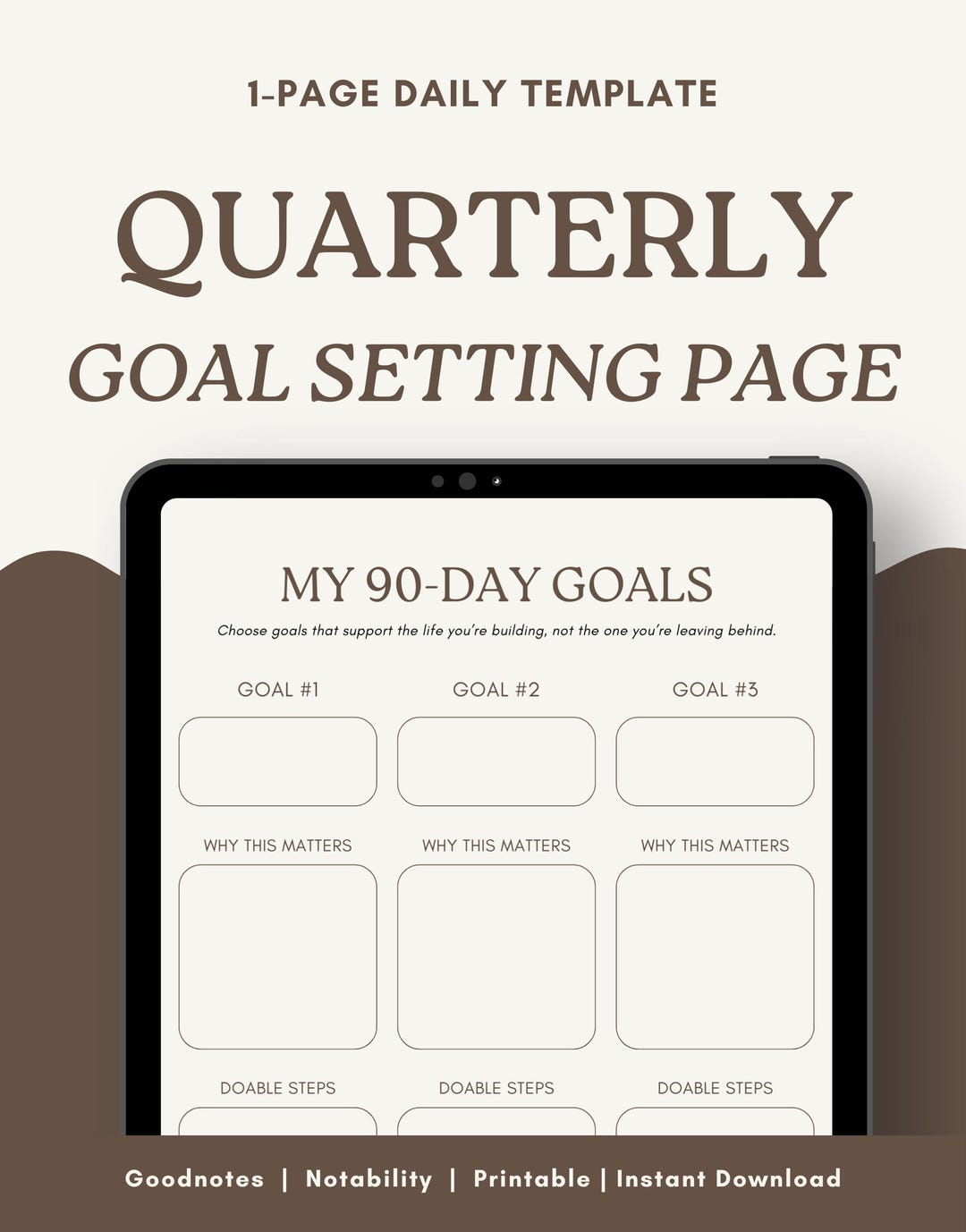 90 Day Goal Planner Template Printable Page | Quarterly Goal Setting ...