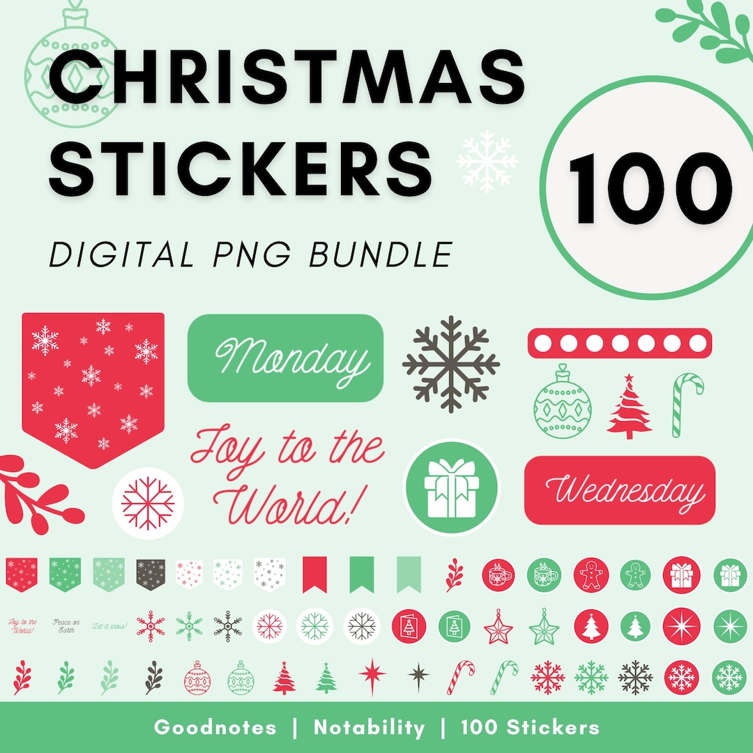 100 Christmas Digital Stickers for Planners, Transparent PNG for ...