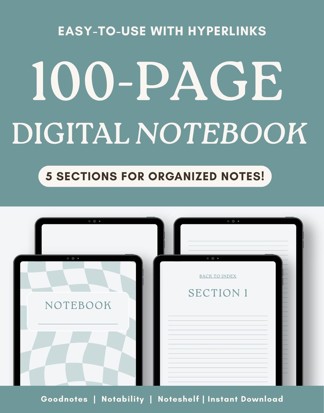 Student Digital Notebook | 5-subject Hyperlinked Notes PDF for College ...