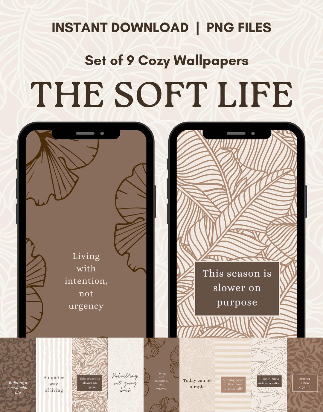 Soft Life Brown Phone Wallpaper Set | Cozy Minimal Style Aesthetic Lock ...