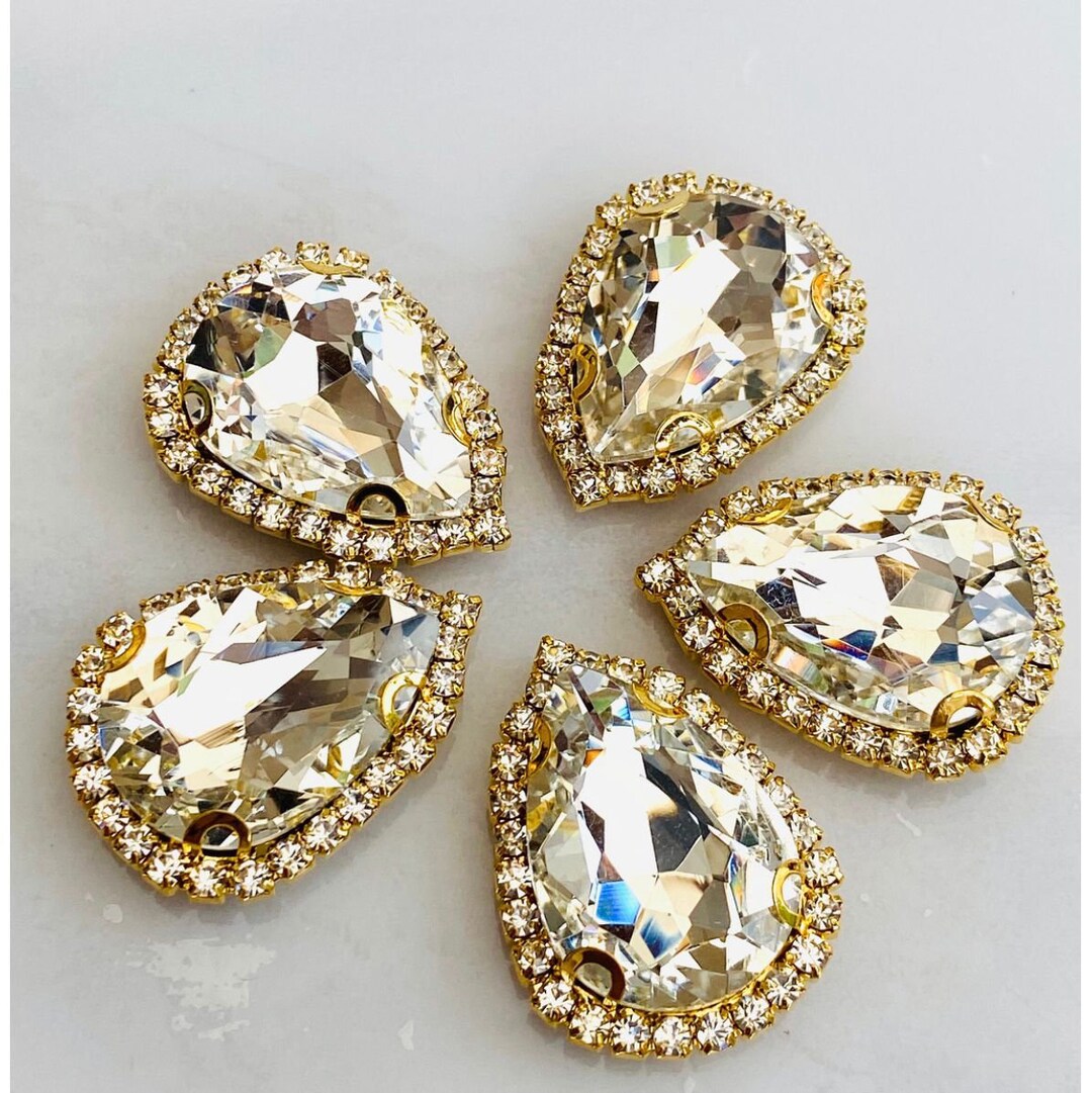5pcs Austrian Crystal Glass Pear Shape Sew on Fabric Rhinestone ...
