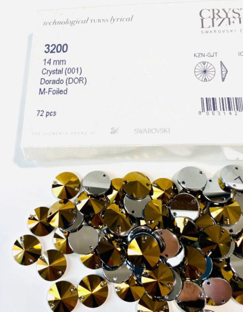 2pcs Swarovski® Crystal Dorado Gold Shiny Silver Foiled 14mm Rivoli ...