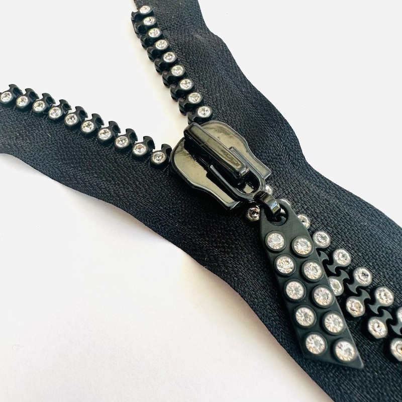 Black Crystal Pull Zipper - Etsy