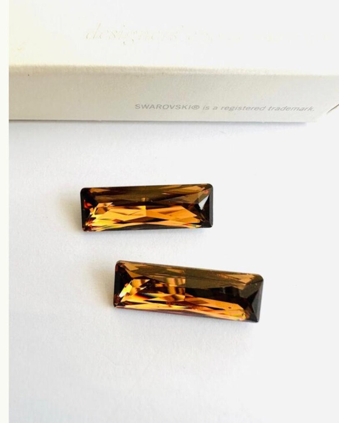 2pc Swarovski® Smoked Topaz Princess Baguette Cut Fancy Stone Silver ...
