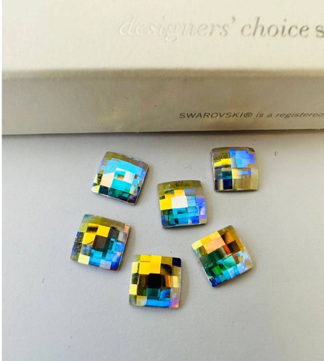 6pcs Swarovski® AB CRYSTAL Chessboard Square Cabochon Crystal 8mm Non Hotfix Flatback Ref: 2493 ...