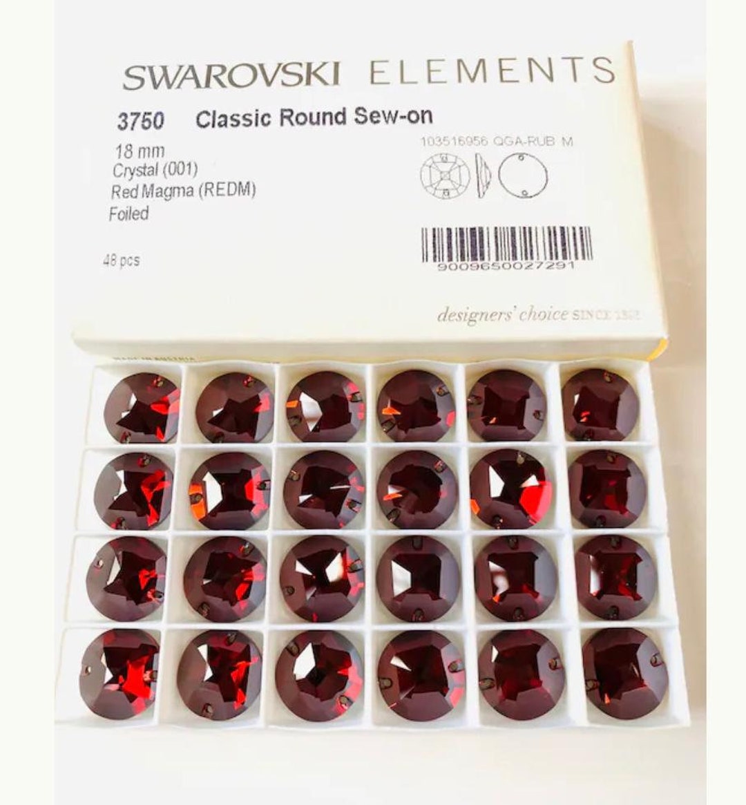 1pc Swarovski® Crystal Red Magma Class Faceted Round Sew- on Crystal ...