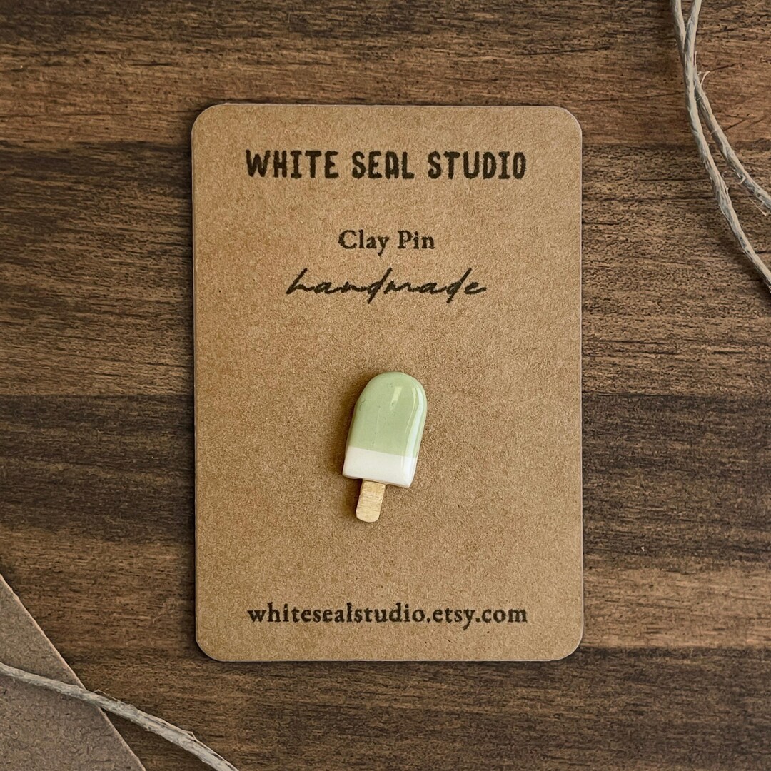Mini Clay Pin - Ice Cream Popsicle - Handmade - Polymer Clay - Green ...
