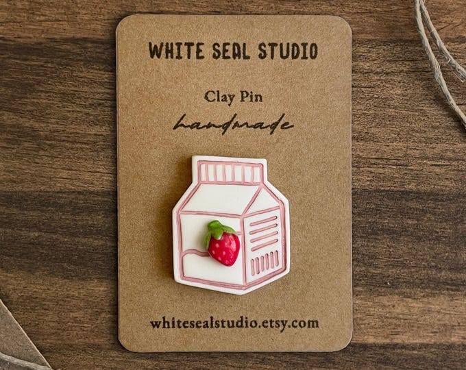 Clay Pin - Strawberry Milk - Handmade - Polymer Clay - Etsy
