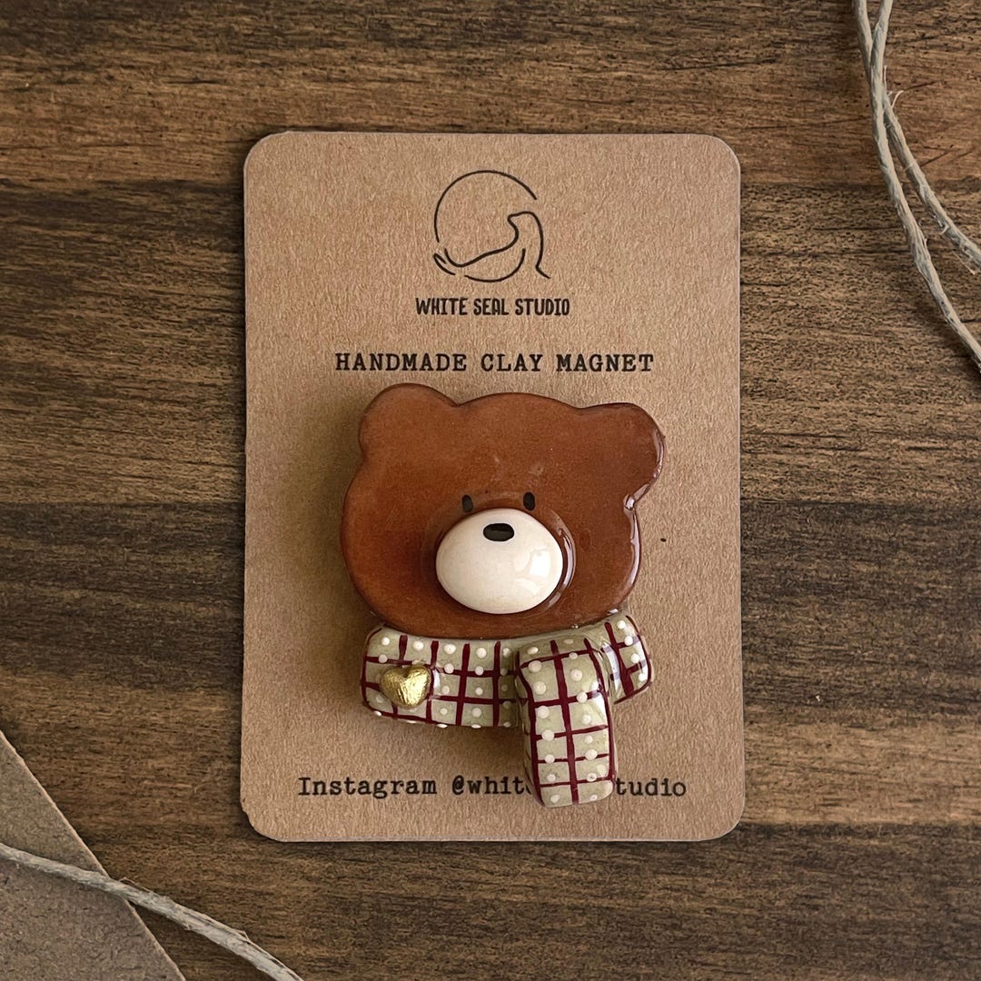Clay Magnet - Bear With Scarf - Handmade - Polymer Clay - Fridge Magnet ...