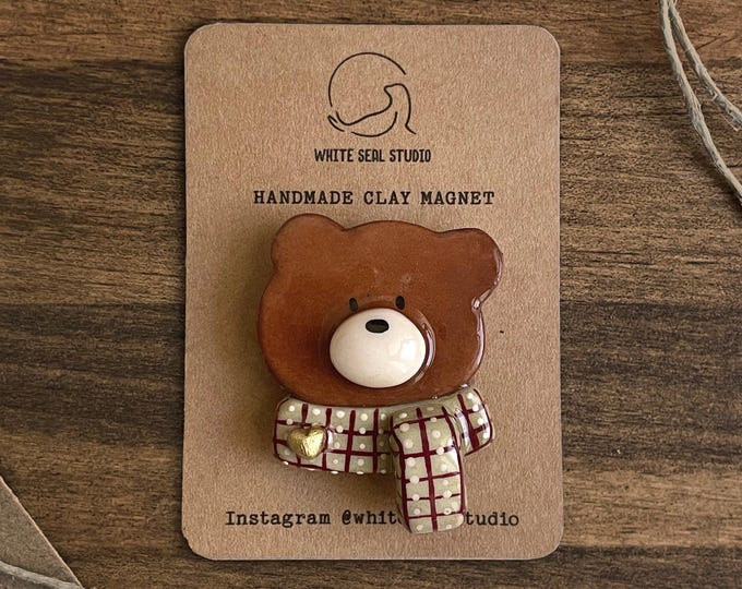 Clay Magnet - Bear With Scarf - Handmade - Polymer Clay - Fridge Magnet ...