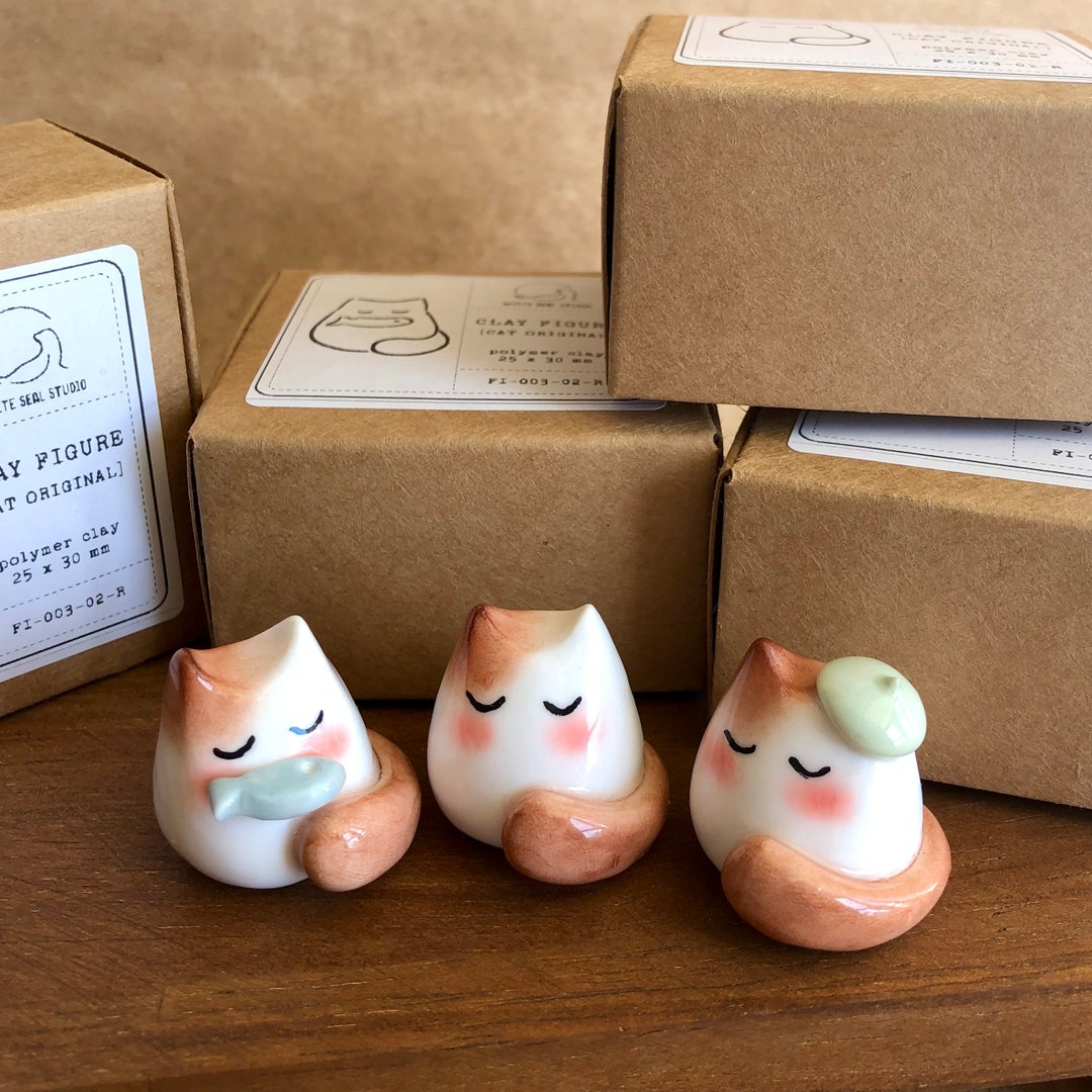 Clay Figure Cat Handmade Polymer Clay Cute Cat With Beret, Fish - Etsy UK