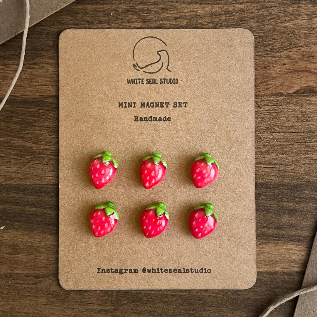 Mini Clay Magnet Set - Strawberry - Handmade - Polymer Clay - Fridge ...