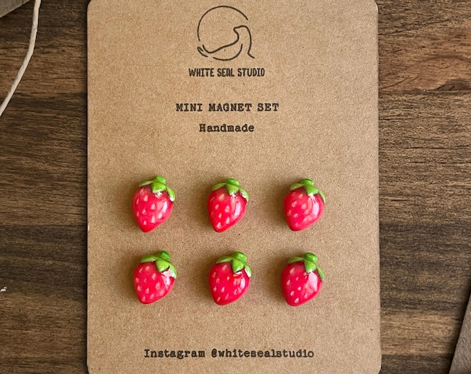 Mini Clay Magnet Set - Strawberry - Handmade - Polymer Clay - Fridge ...