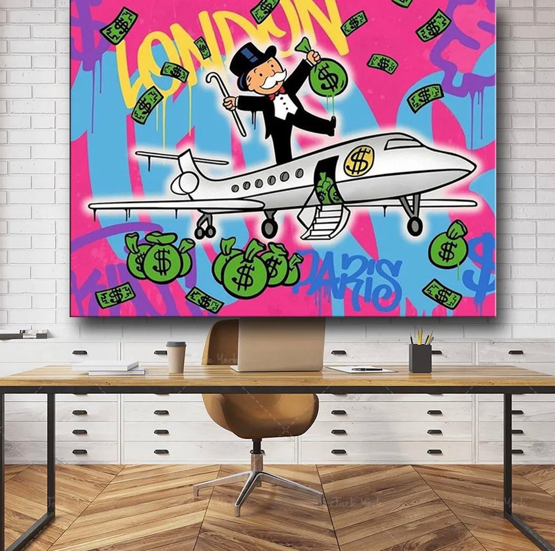 Monopoly Man Airplane Money Style Artwork Original Acrylic Spray ...
