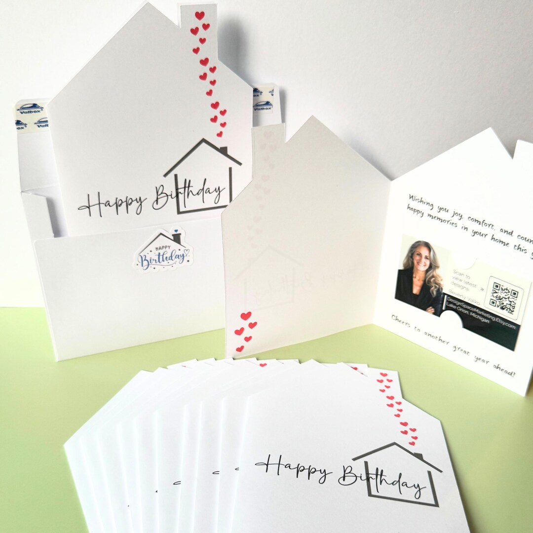 Real Estate Agent Birthday Cards: House Red Heart, Set of 12 - Etsy