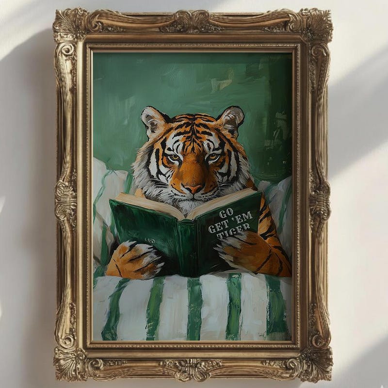 Tiger Reading Art - Etsy