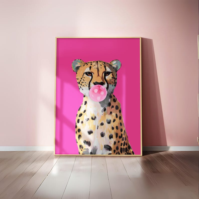 Hot Pink Cheetah Print Wall Art, Pink Eclectic Cheetah Wall Art Preppy ...