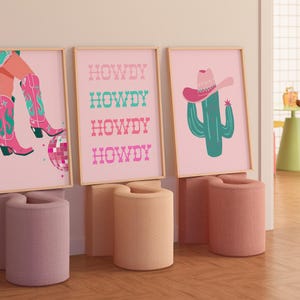 Pink Disco Cowgirl Print Set of 3, Western Cowgirl Art, Trendy College ...