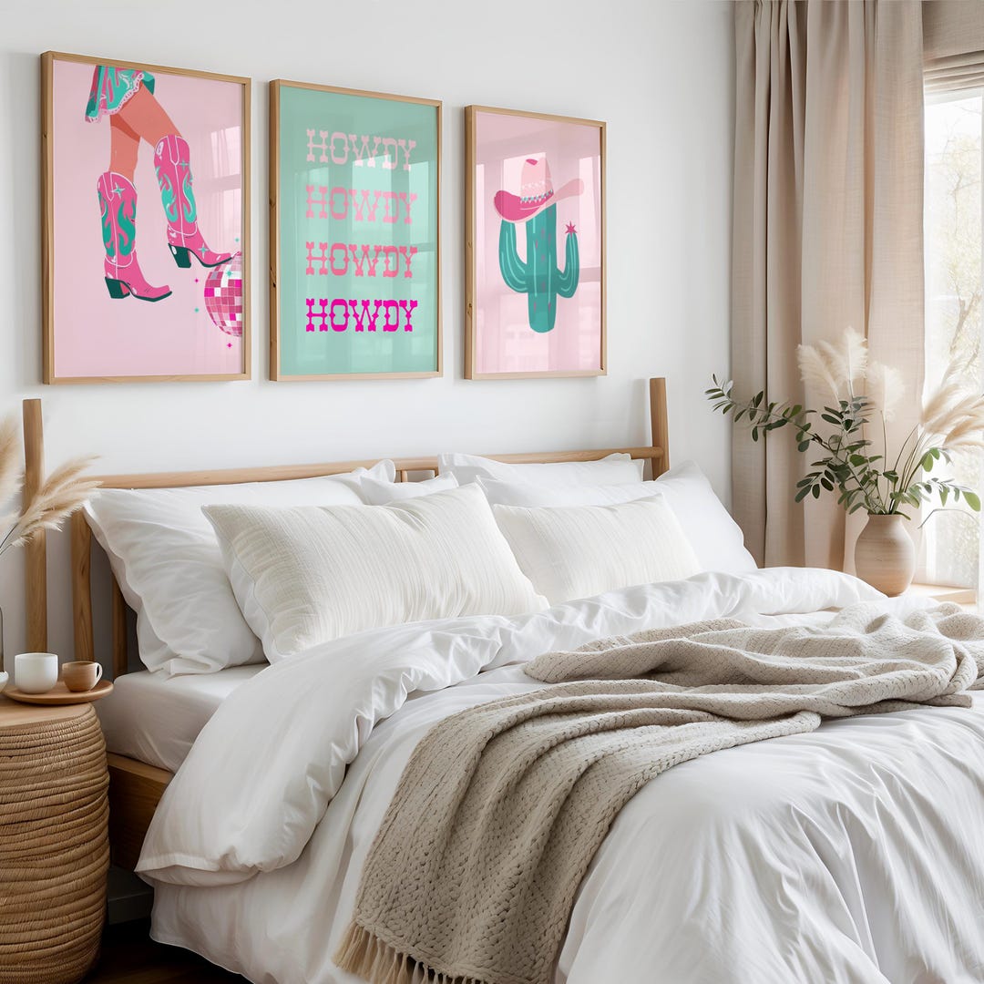 Pink Disco Cowgirl Print Set of 3, Western Cowgirl Art, Trendy College ...