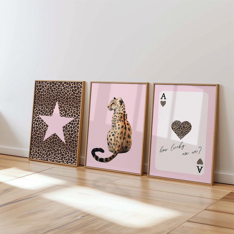 Pink Leopard & Cheetah Print Set: Trendy Preppy Wall Art (digital ...