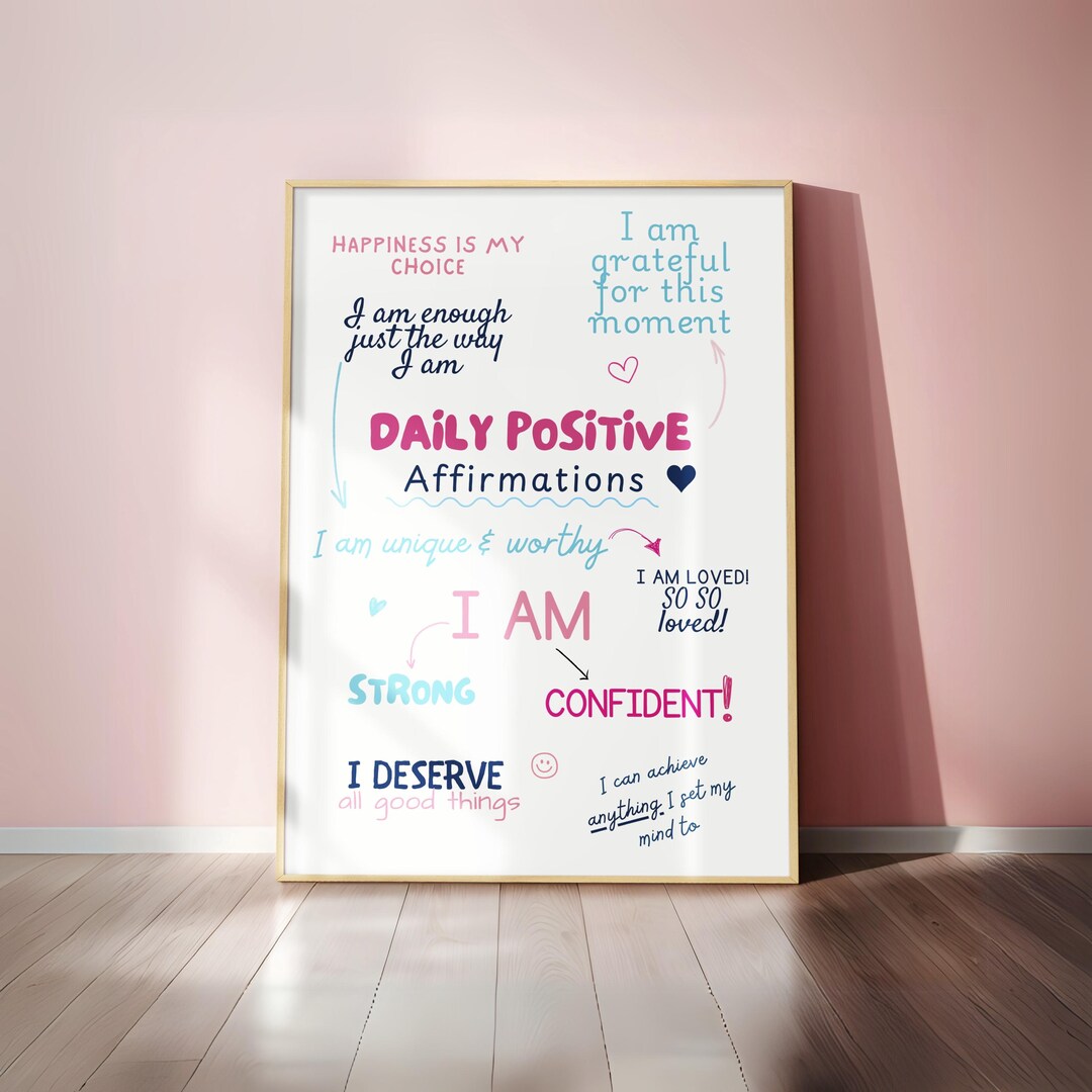 Daily Affirmations Print: Preppy Pink & Blue Dorm Decor (digital ...