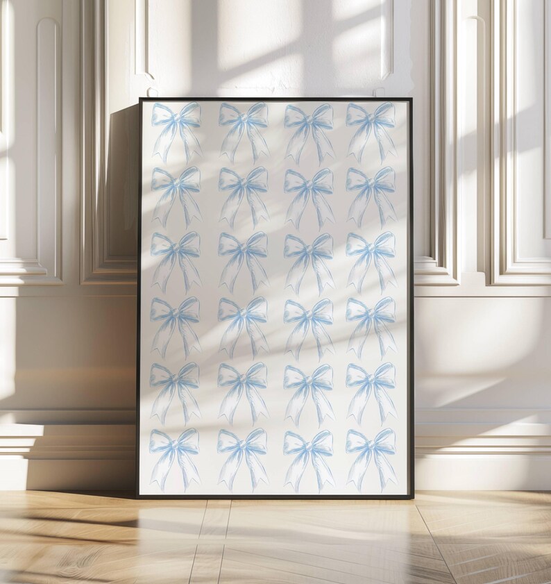 Blue Bow Wall Art Set of 3, Coquette Room Decor, Preppy Bow Wall Prints ...