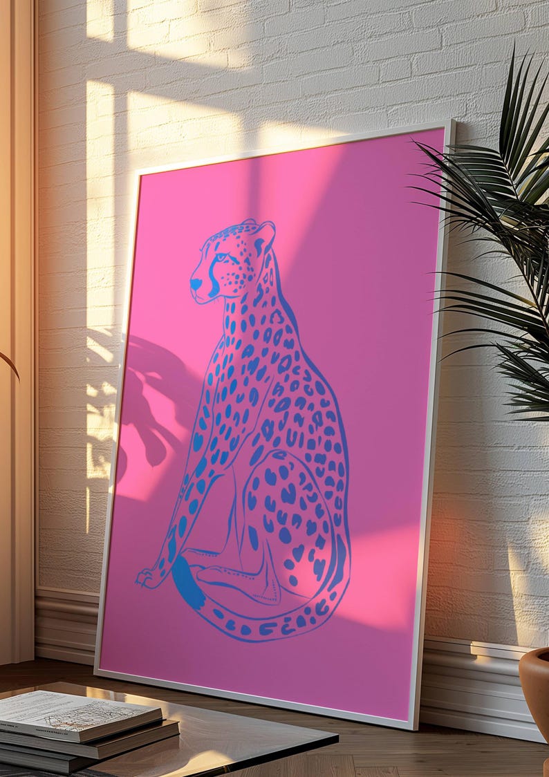 Pink Cheetah Poster, Preppy Wall Art, Printable Wall Art, Trendy Animal ...