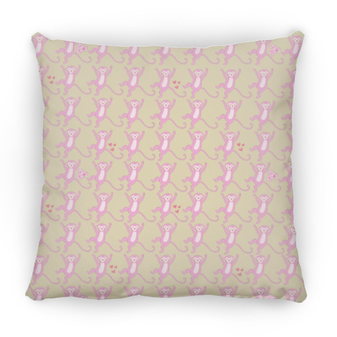 Monkey Pink Square Pillow-cute Preppy Animal Print - Etsy